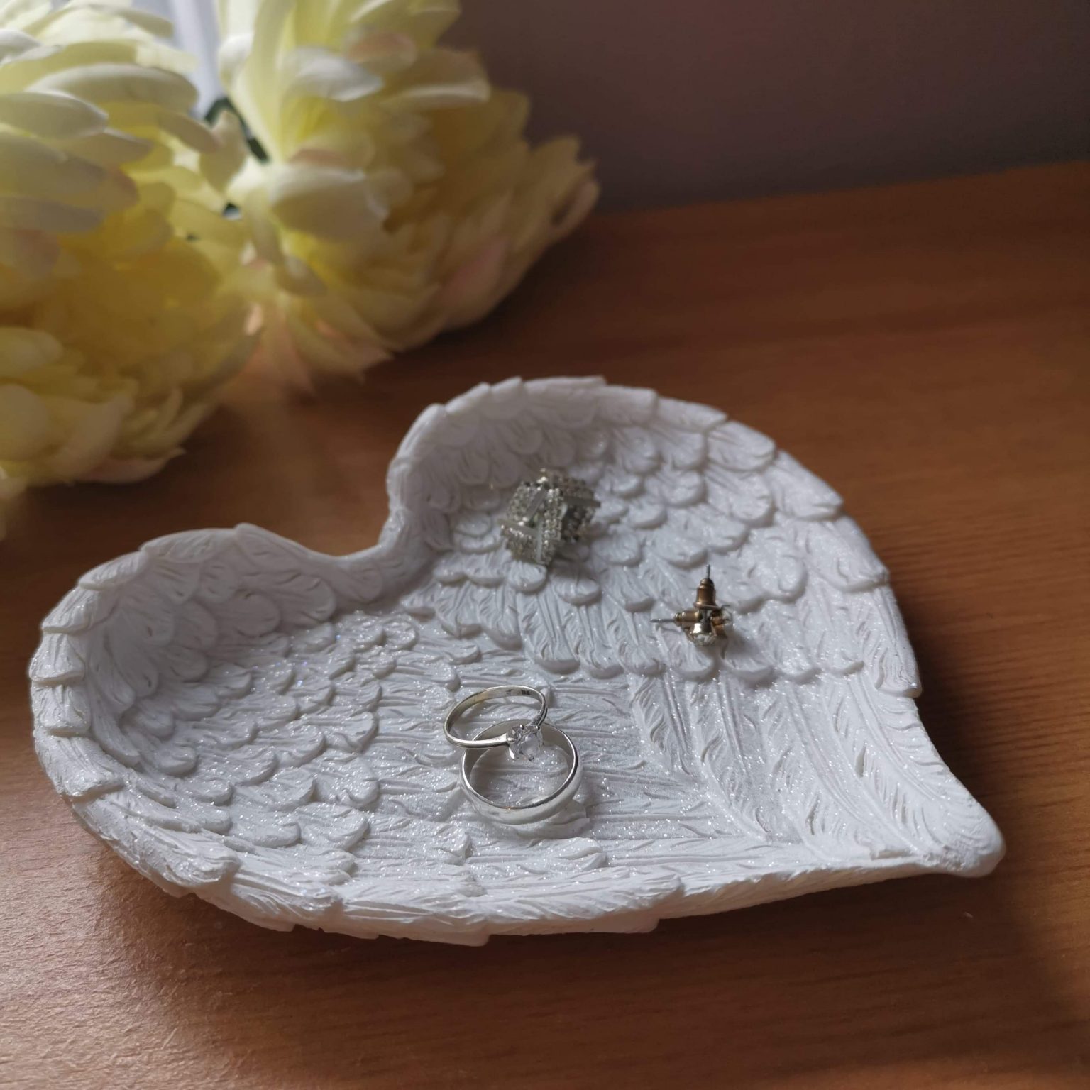 Glitter Heart Shaped Angel Wing Trinket Dish - My Style Home Decor